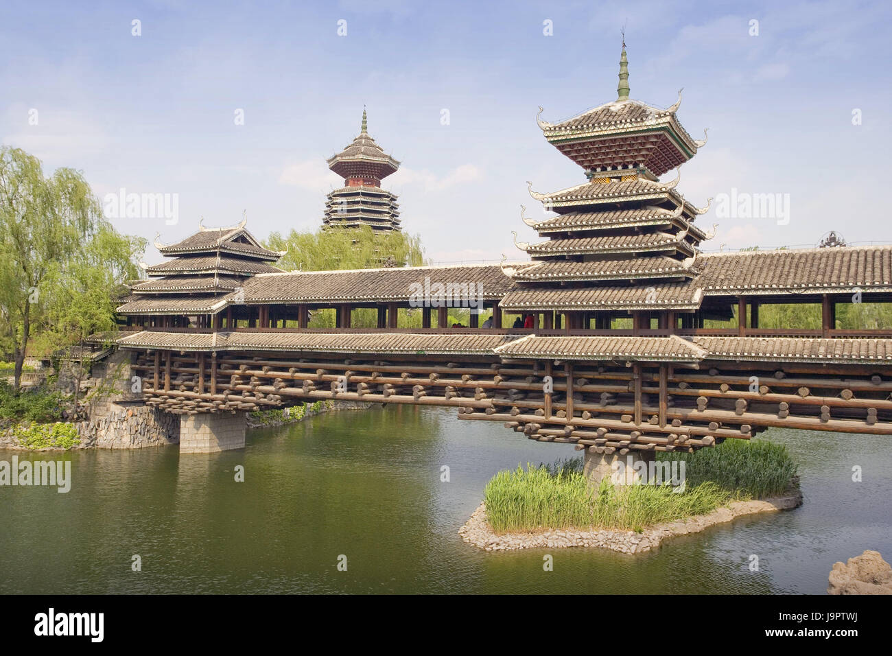 China,Peking,Chinese Ethnic Culture Park,pond,pagodas,bridge,Asia ...