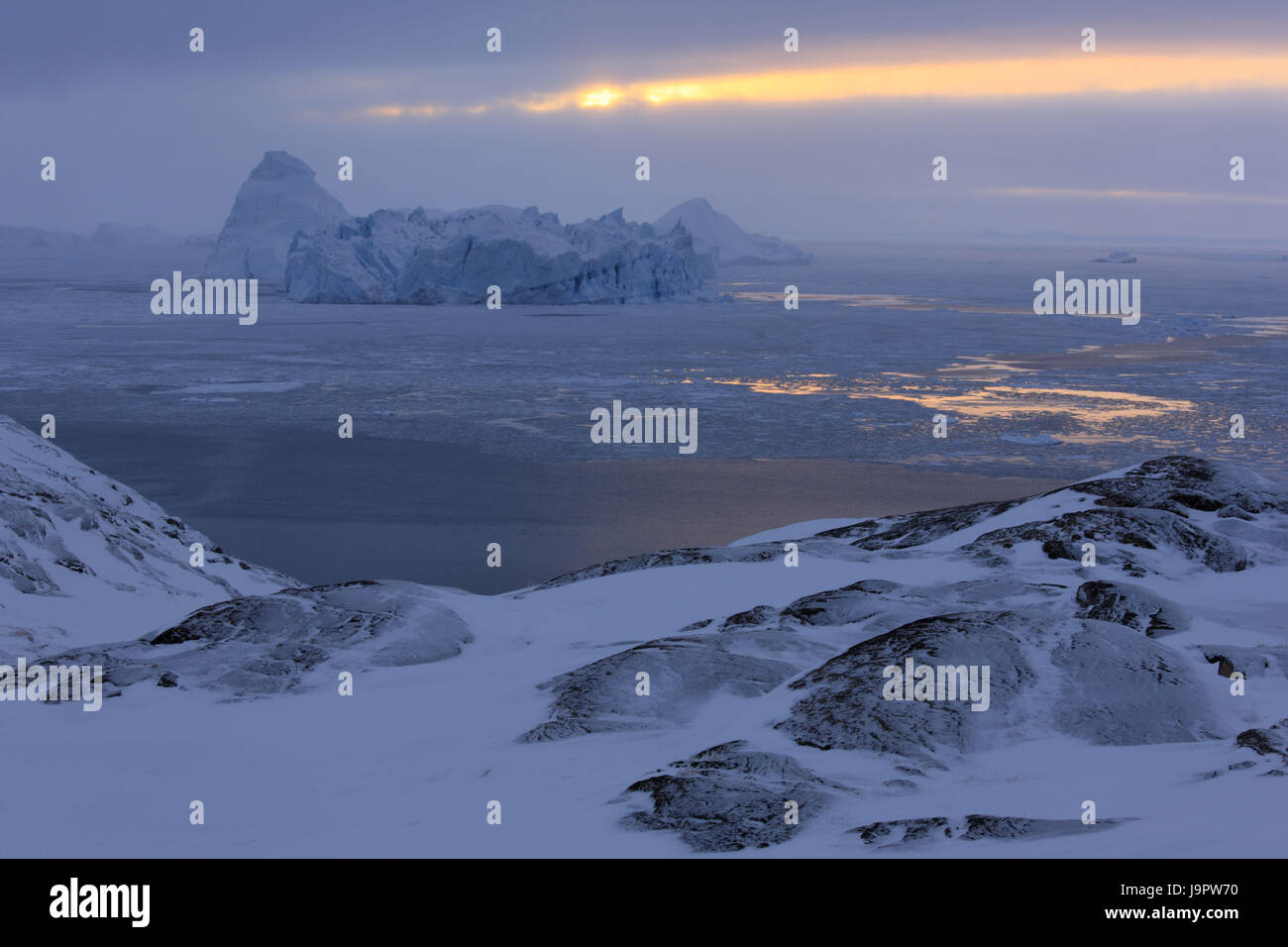 Greenland,Disco Bay,Ilulissat,ice cream fjord,dusk,evening light Stock ...