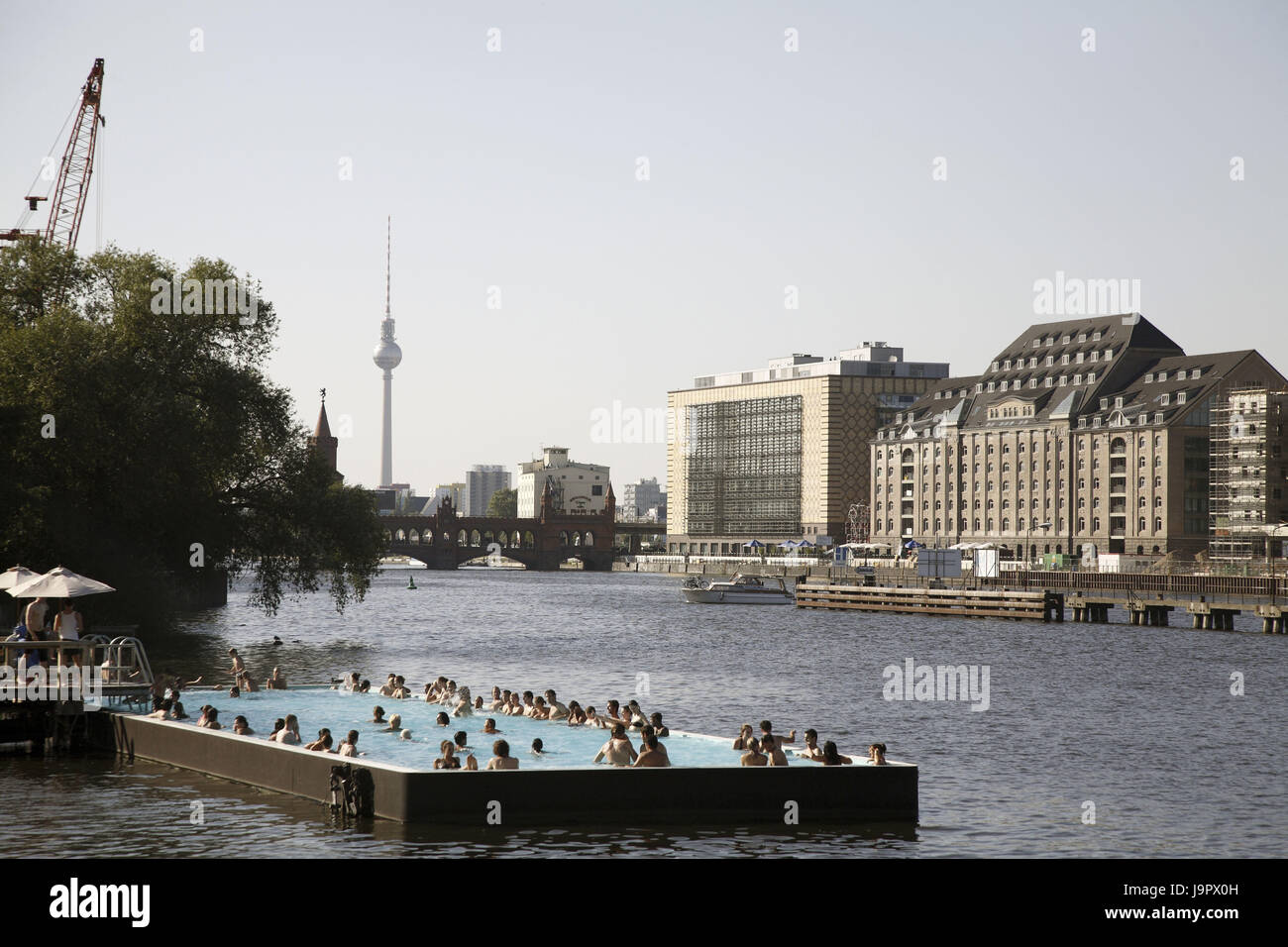 Germany,Berlin,the Spree,bath ship Mediaspree,bathers Stock Photo - Alamy