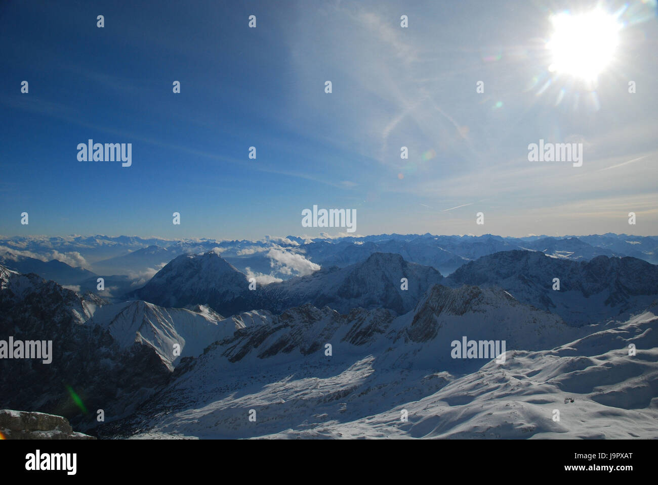 Germany,Bavaria,Zugspitze,Alpine panorama,winter,back light Stock Photo ...