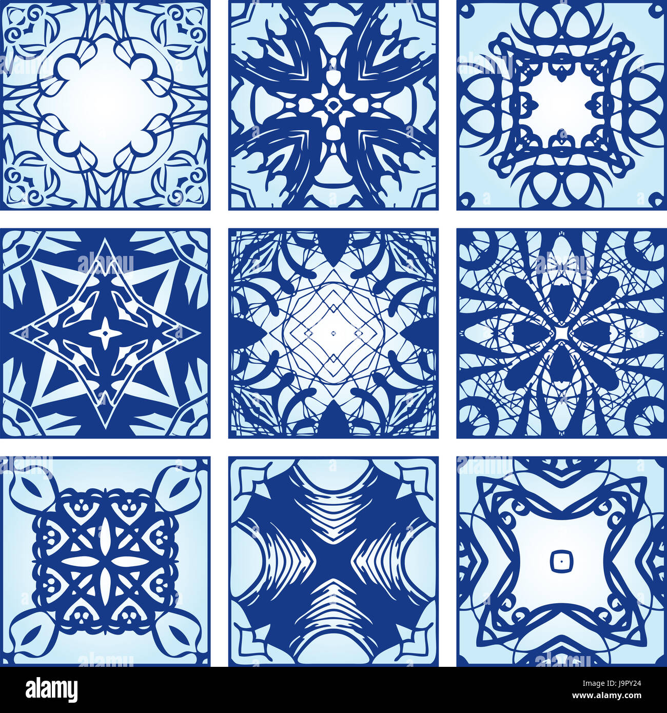 Nine vintage blue tile patterns Stock Photo - Alamy