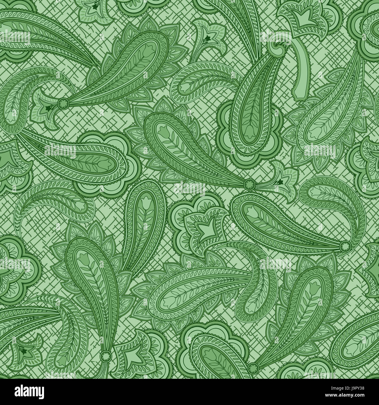 Seamless green paisley pattern Stock Photo - Alamy
