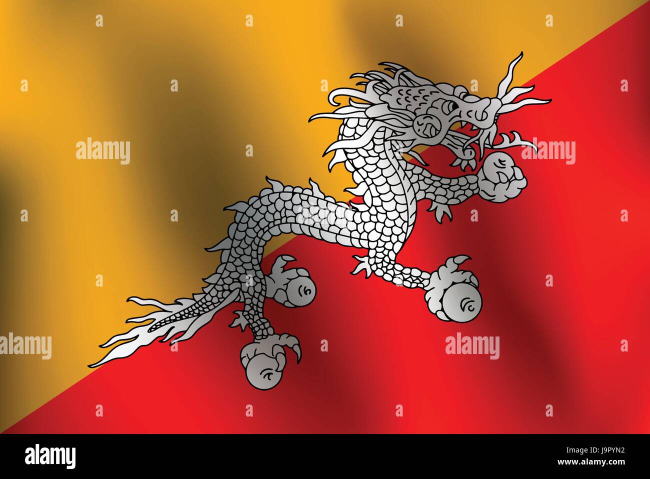 Flag of Bhutan with a little Waving, Shading & Flag Colors separated ...