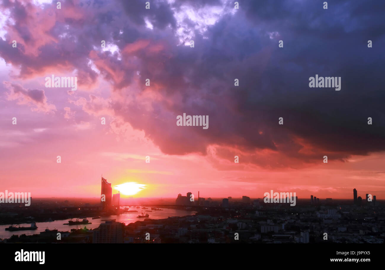 night, nighttime, sunset, bangkok, skyline, dusk, skyscrapers ...