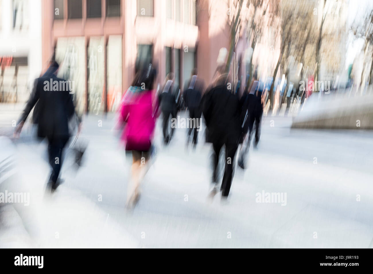 Urban move, people walking in city, motion blur, zoom effect Stock ...