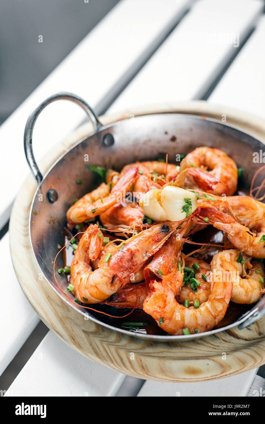 portuguese garlic and herb boiled fresh prawns tapas snack set Stock ...