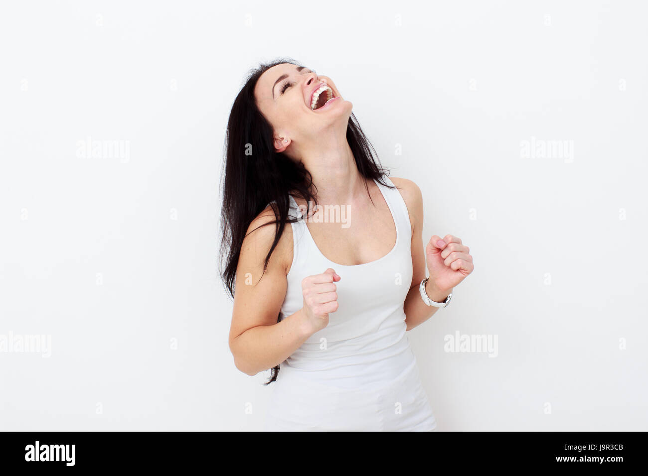 Happy woman Laughing. Closeup portrait woman smiling with perfect smile ...