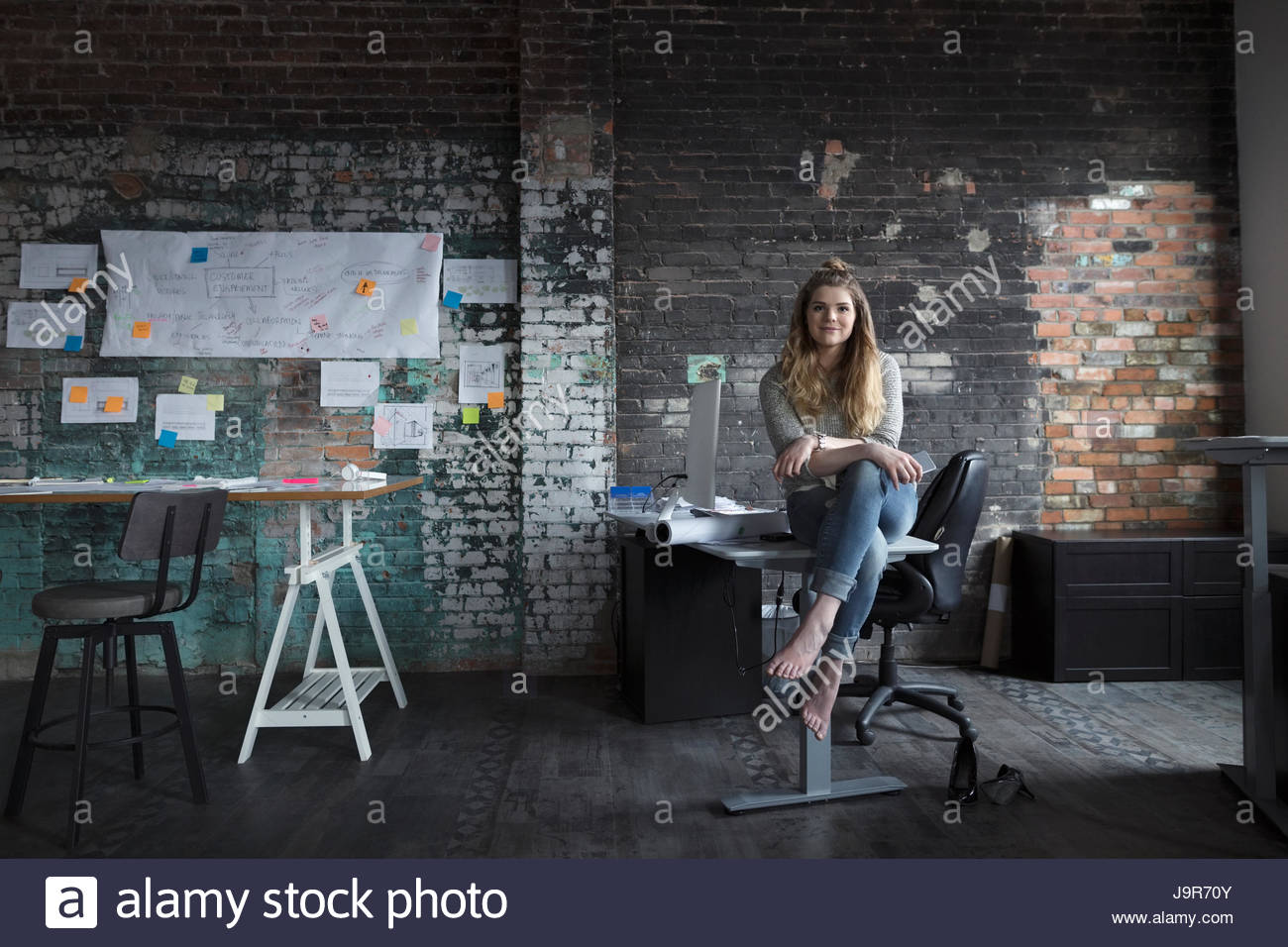 Portrait smiling barefoot woman in hi-res stock photography and images ...