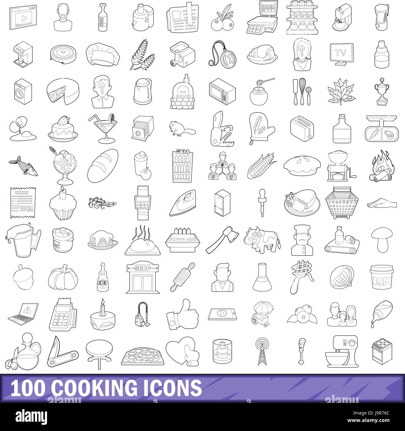 100 cooking icons set, outline style Stock Vector Image & Art - Alamy
