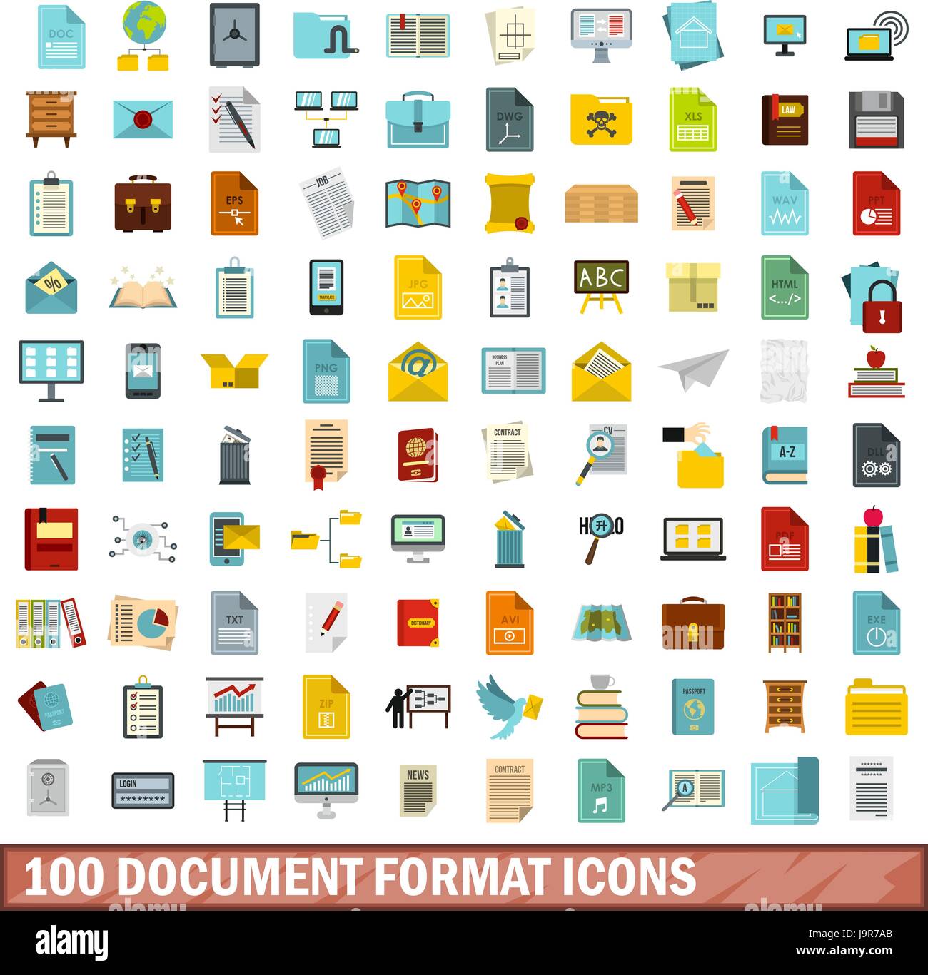 100 document format icons set, flat style Stock Vector Image & Art - Alamy