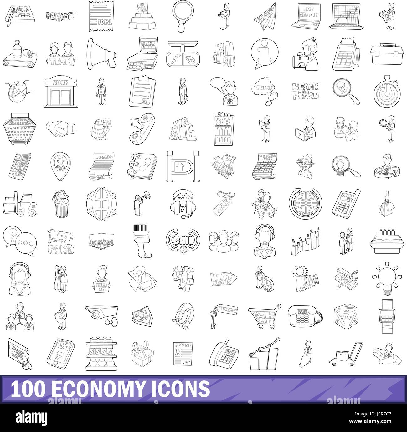 100 economy icons set, outline style Stock Vector Image & Art - Alamy