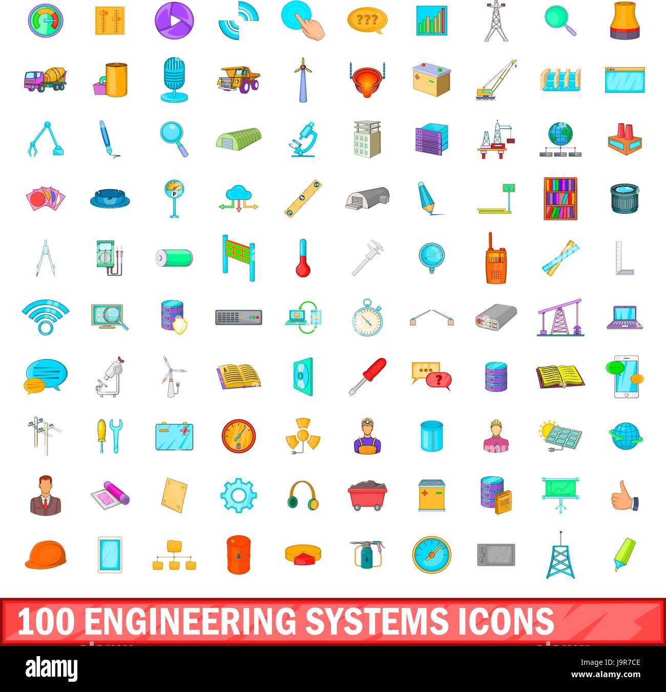 100 engineering systems icons set, cartoon style Stock Vector Image ...