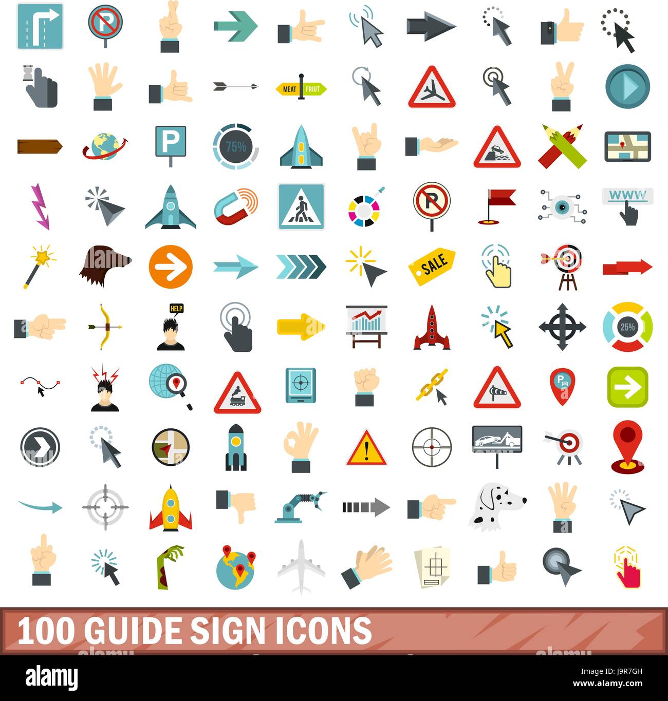100 guide sign icons set, flat style Stock Vector Image & Art - Alamy