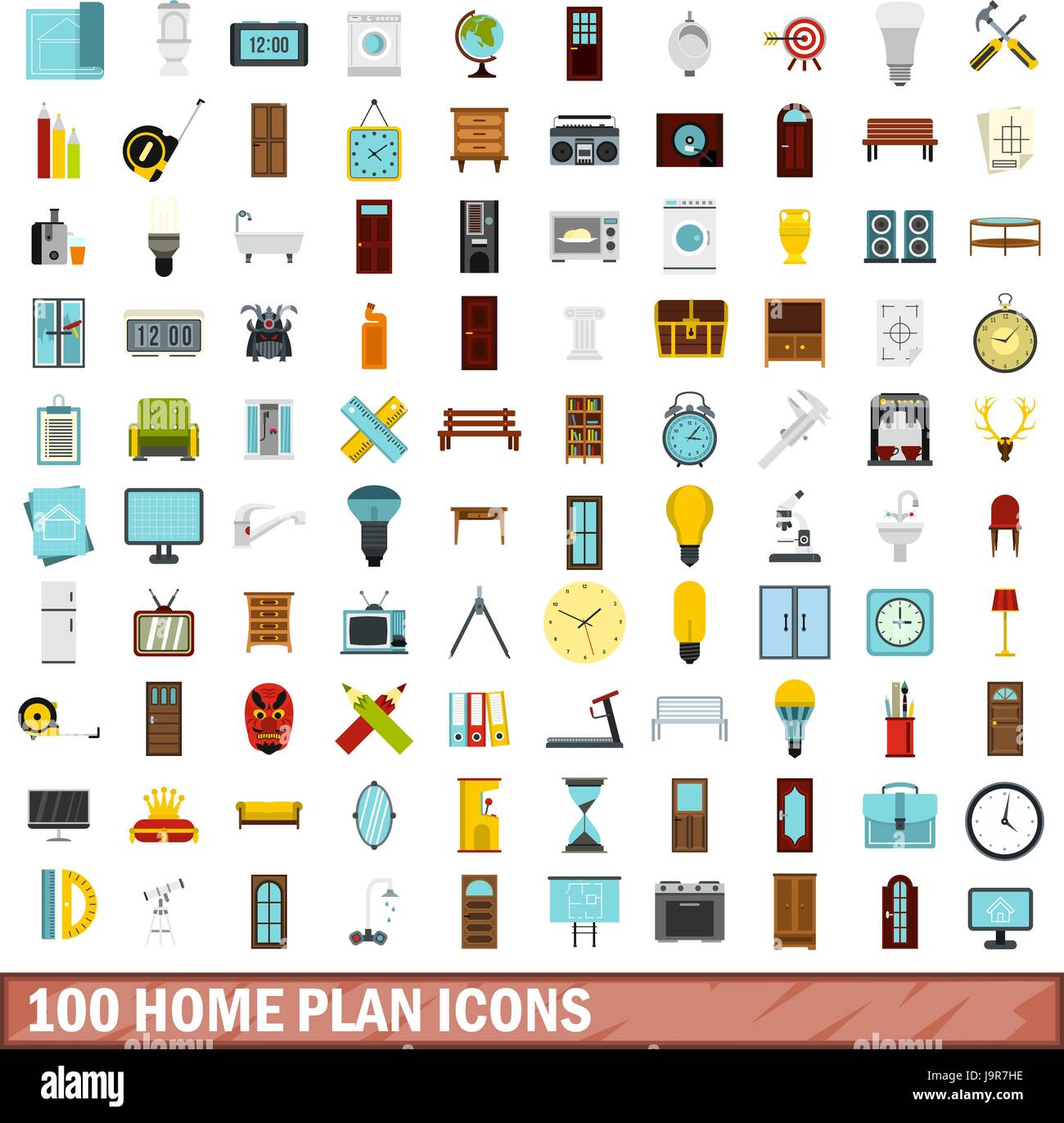 100 home plan icons set, flat style Stock Vector Image & Art - Alamy