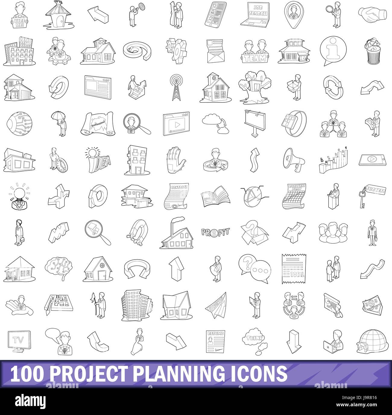100 project planning icons set, outline style Stock Vector Image & Art ...