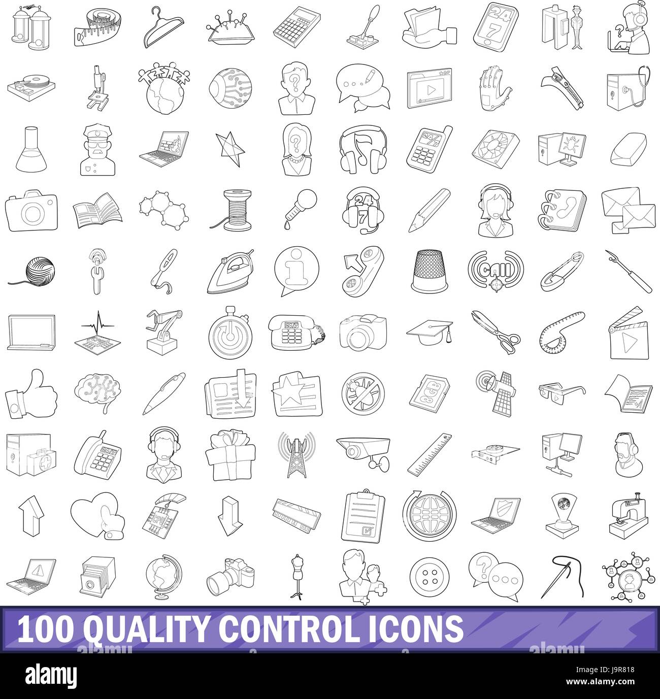100 quality control icons set, outline style Stock Vector Image & Art ...