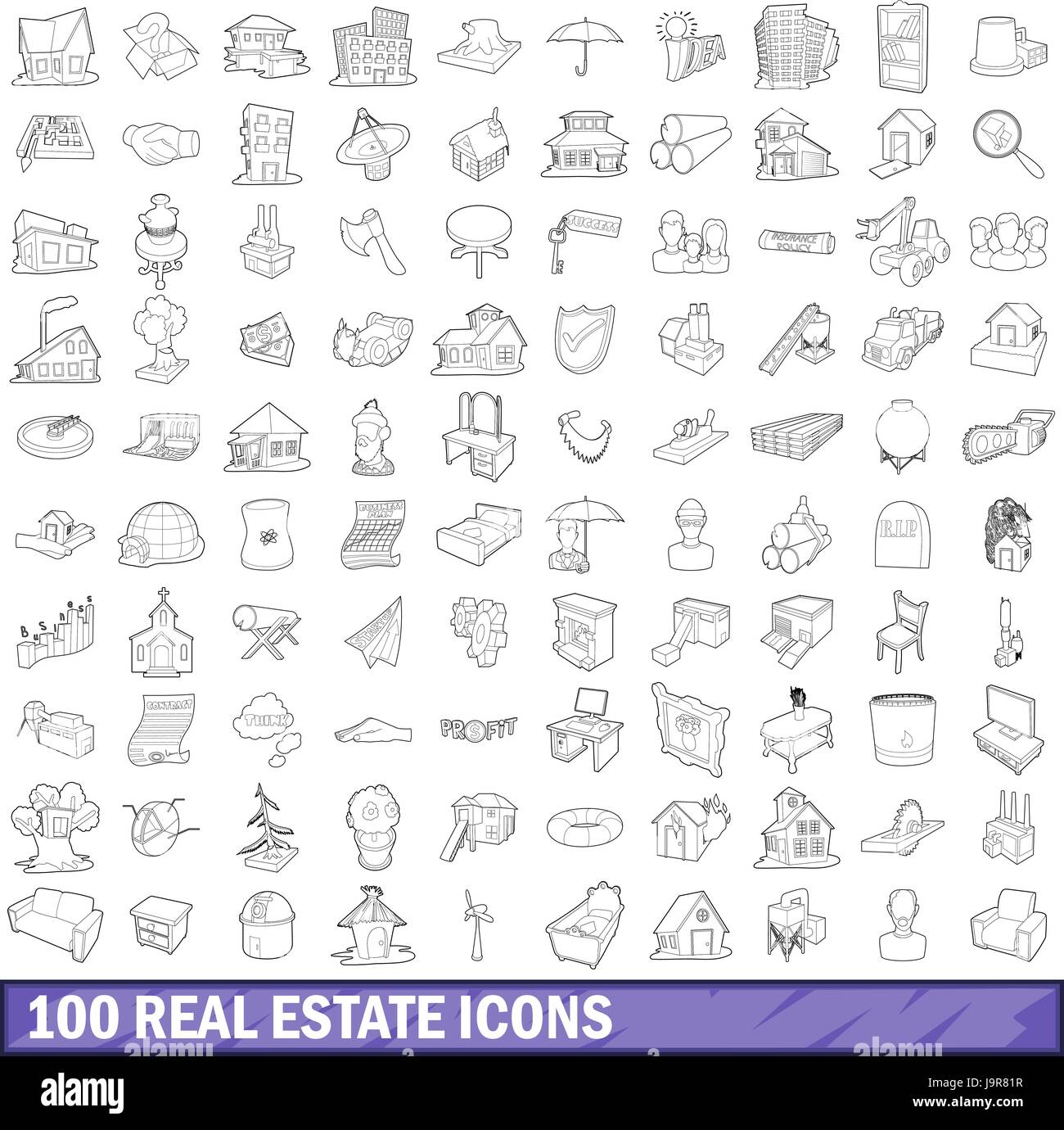 100 real estate icons set, outline style Stock Vector Image & Art - Alamy