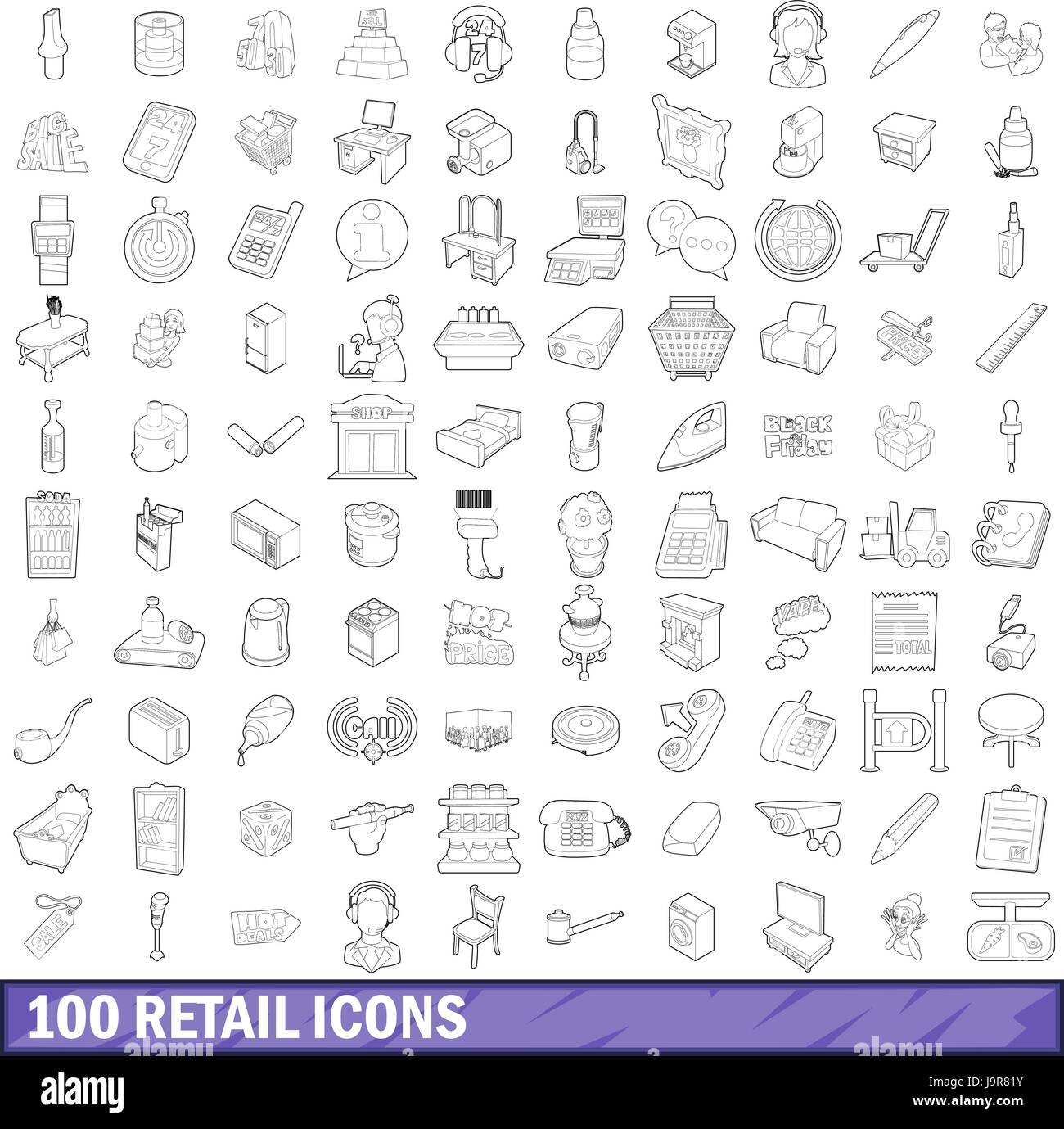 100 retail icons set, outline style Stock Vector Image & Art - Alamy