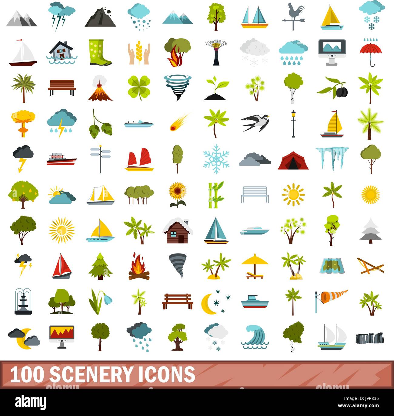 100 scenery icons set, flat style Stock Vector Image & Art - Alamy