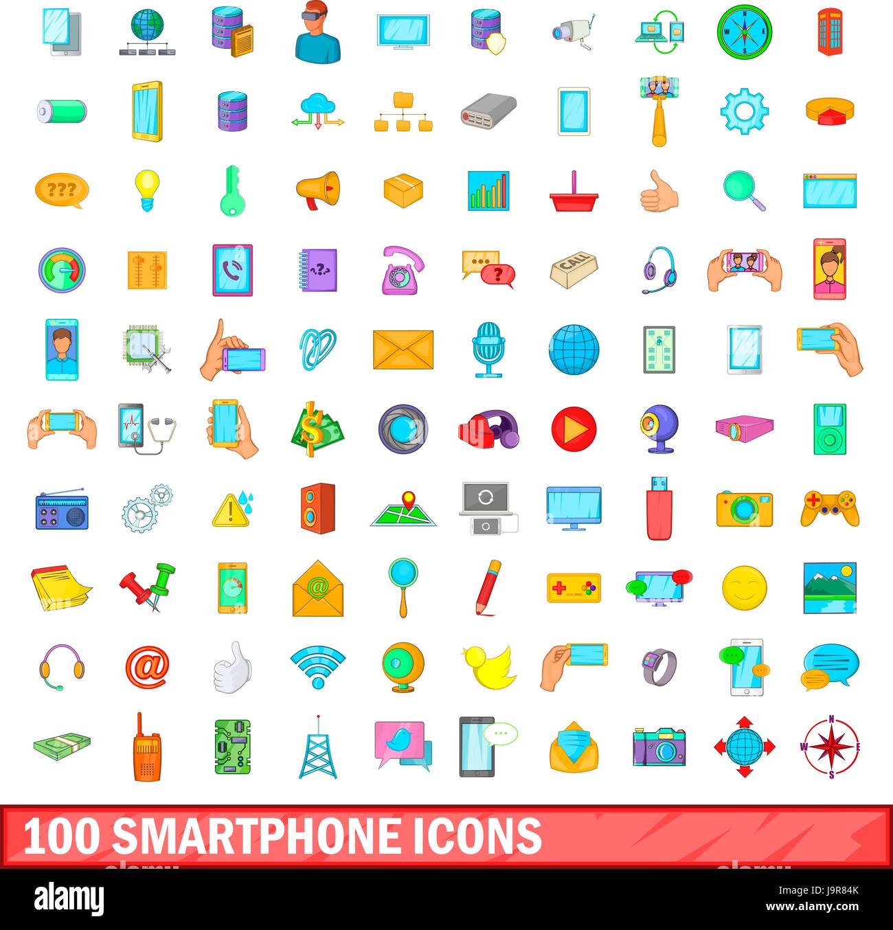 100 smartphone icons set, cartoon style Stock Vector Image & Art - Alamy
