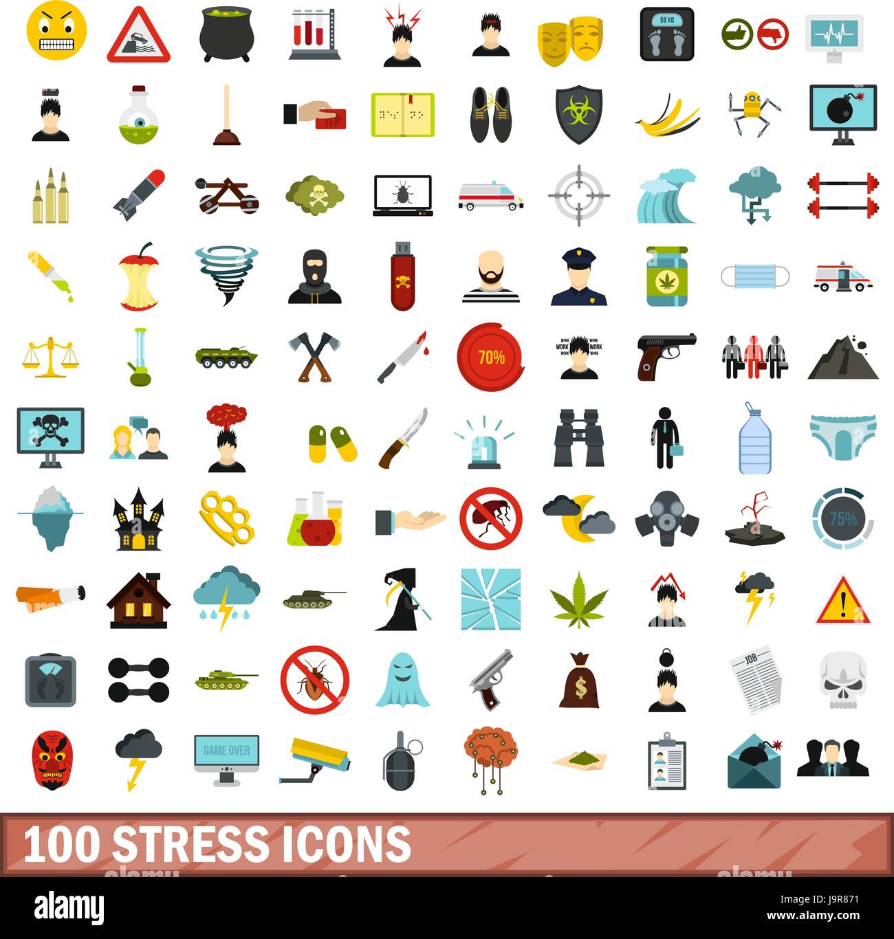100 stress icons set, flat style Stock Vector Image & Art - Alamy