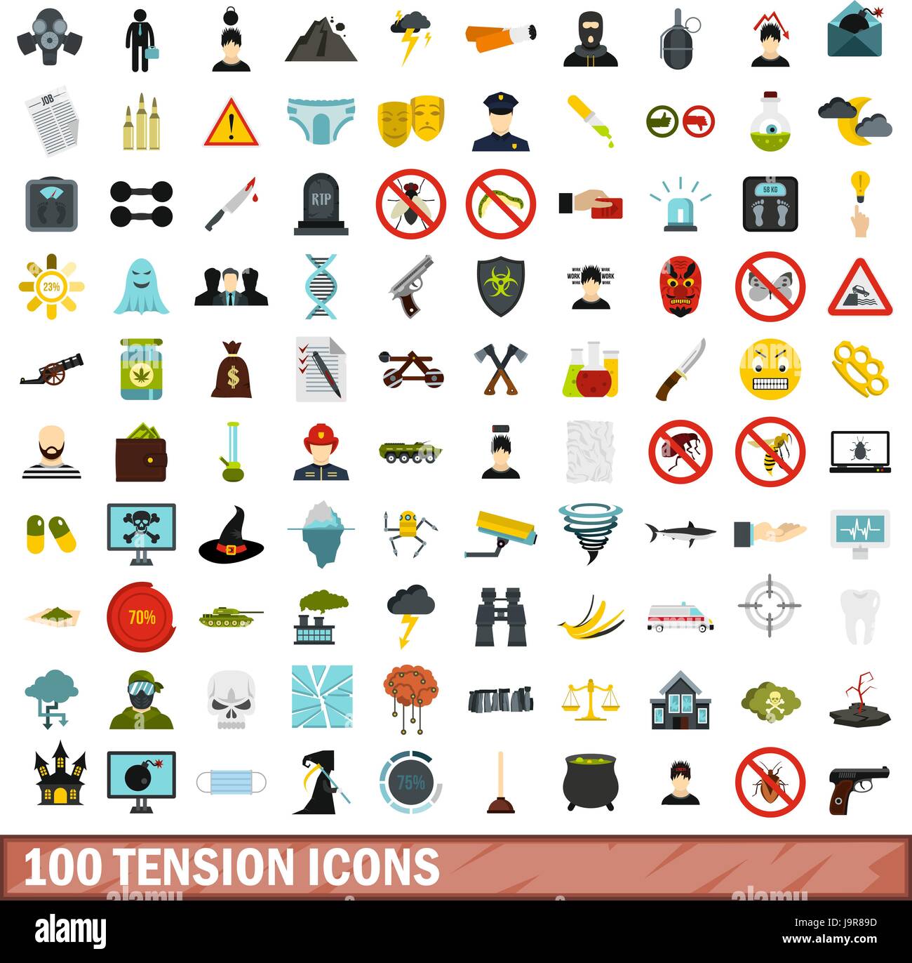 100 tension icons set, flat style Stock Vector Image & Art - Alamy