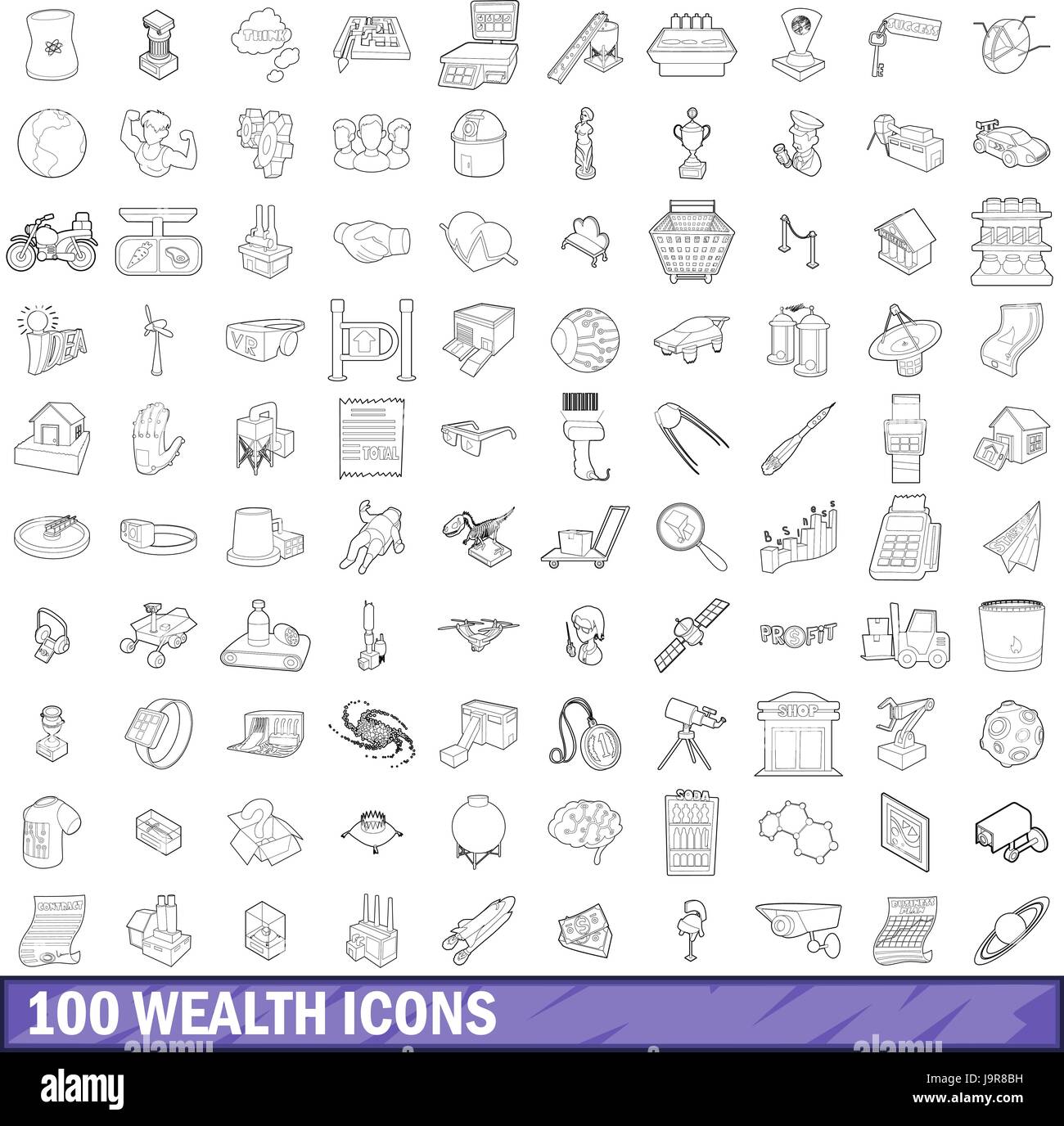 100 Wealth Icons Set Outline Style Stock Vector Image And Art Alamy