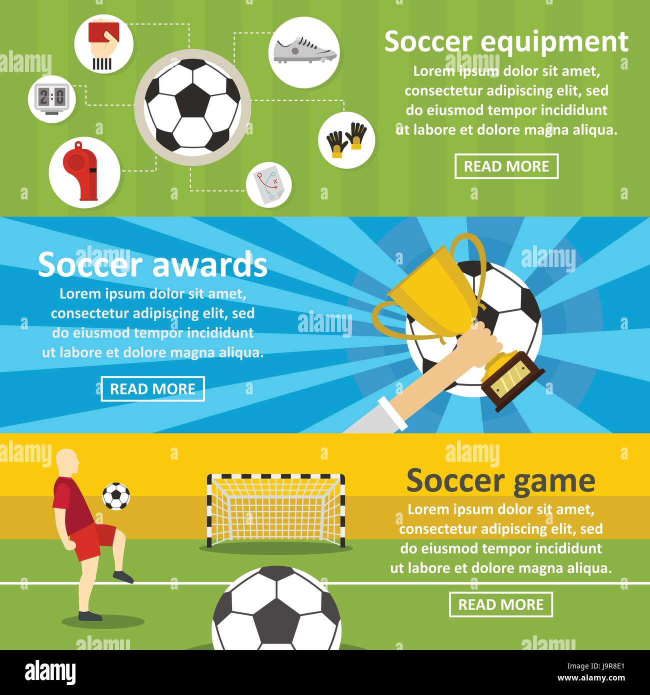 Soccer football banner horizontal set, flat style Stock Vector Image ...