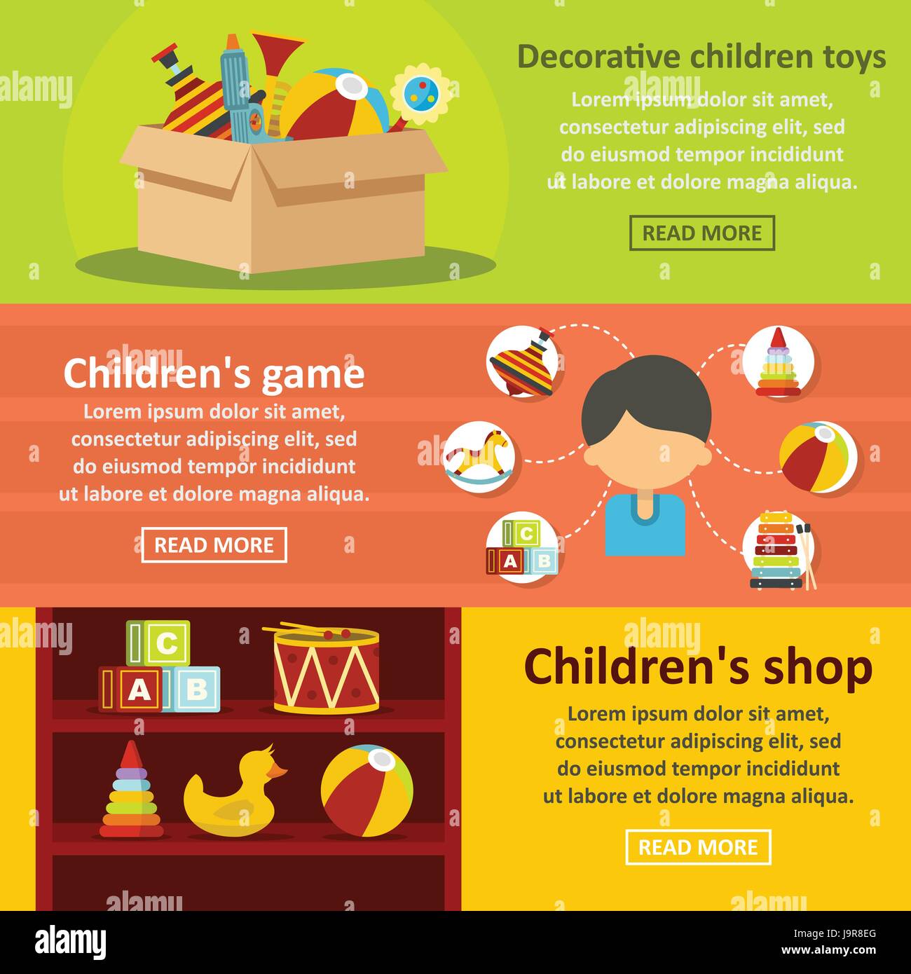 Kids toys banner horizontal set, flat style Stock Vector Image & Art ...