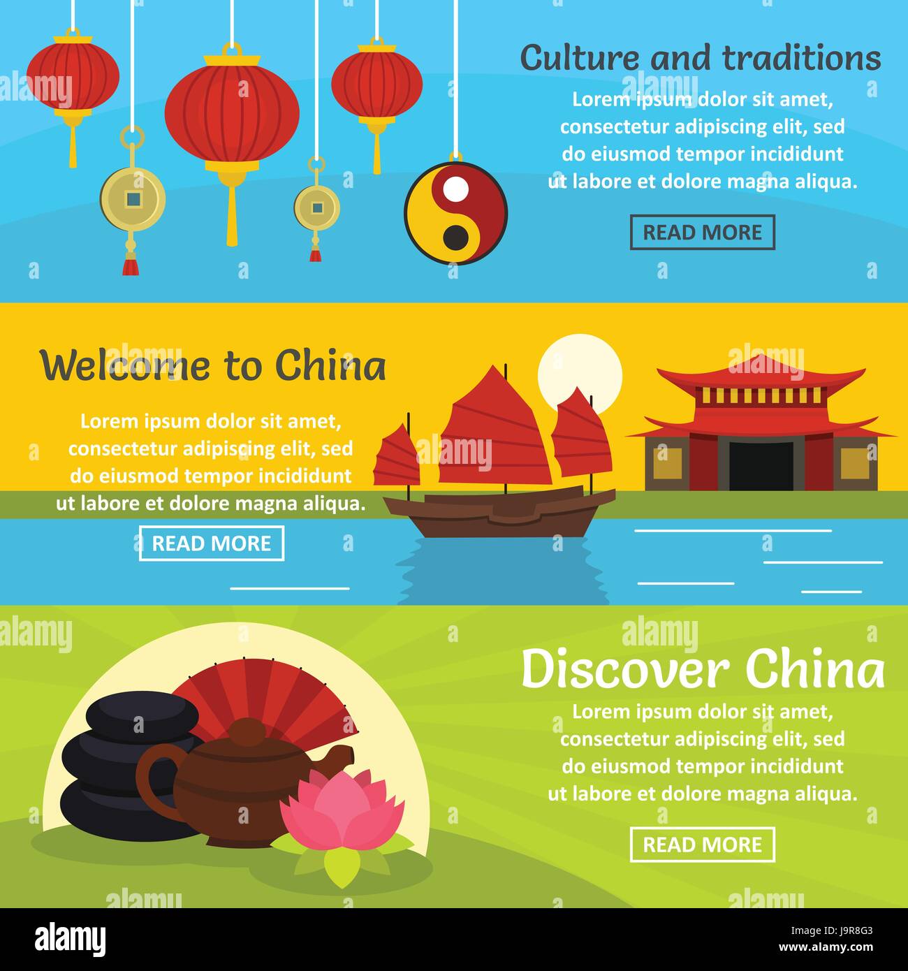 China travel banner horizontal set, flat style Stock Vector Image & Art ...