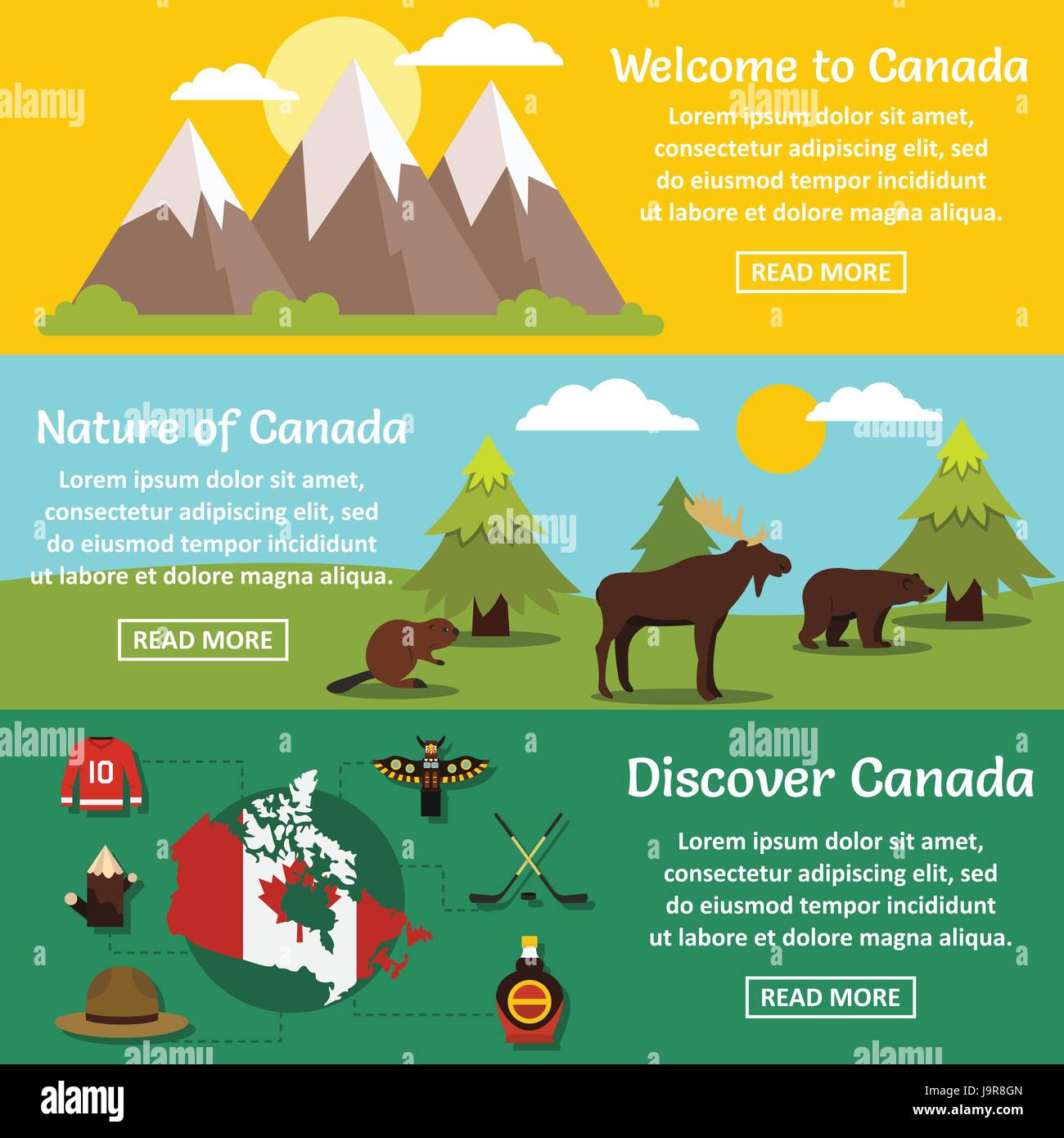 Canada travel banner horizontal set, flat style Stock Vector Image ...