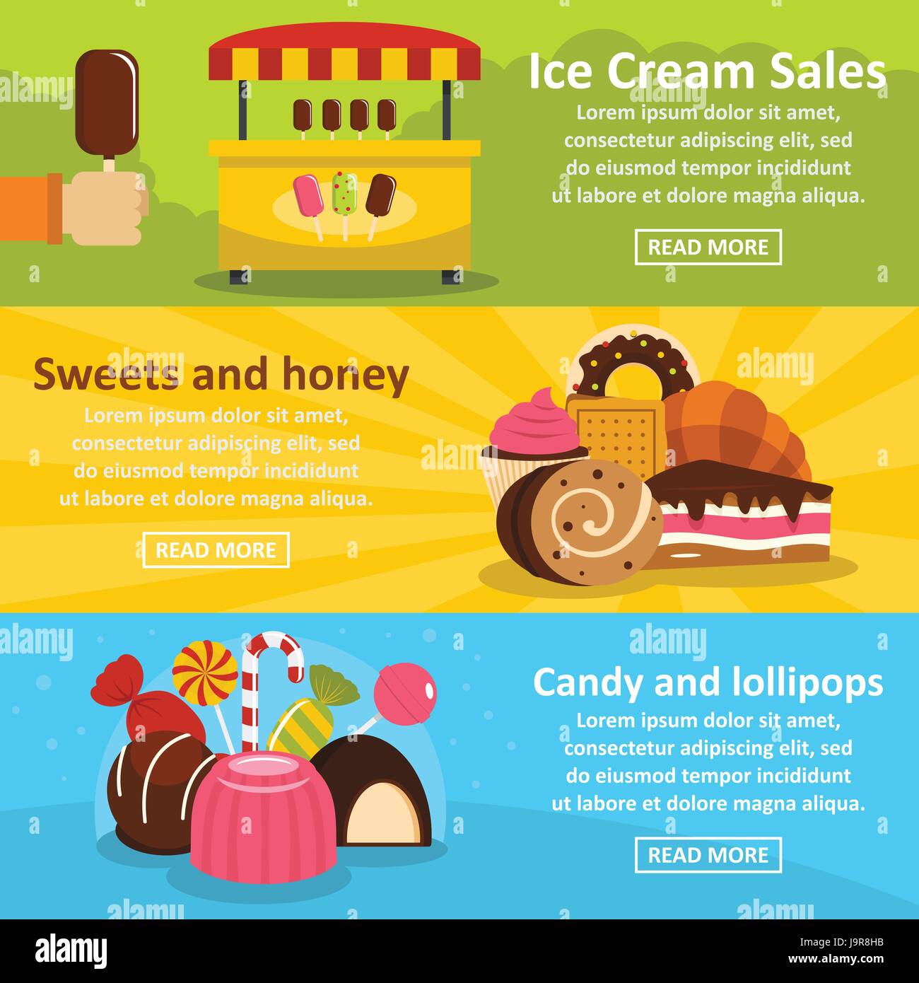 Sweets candies banner horizontal set, flat style Stock Vector Image ...