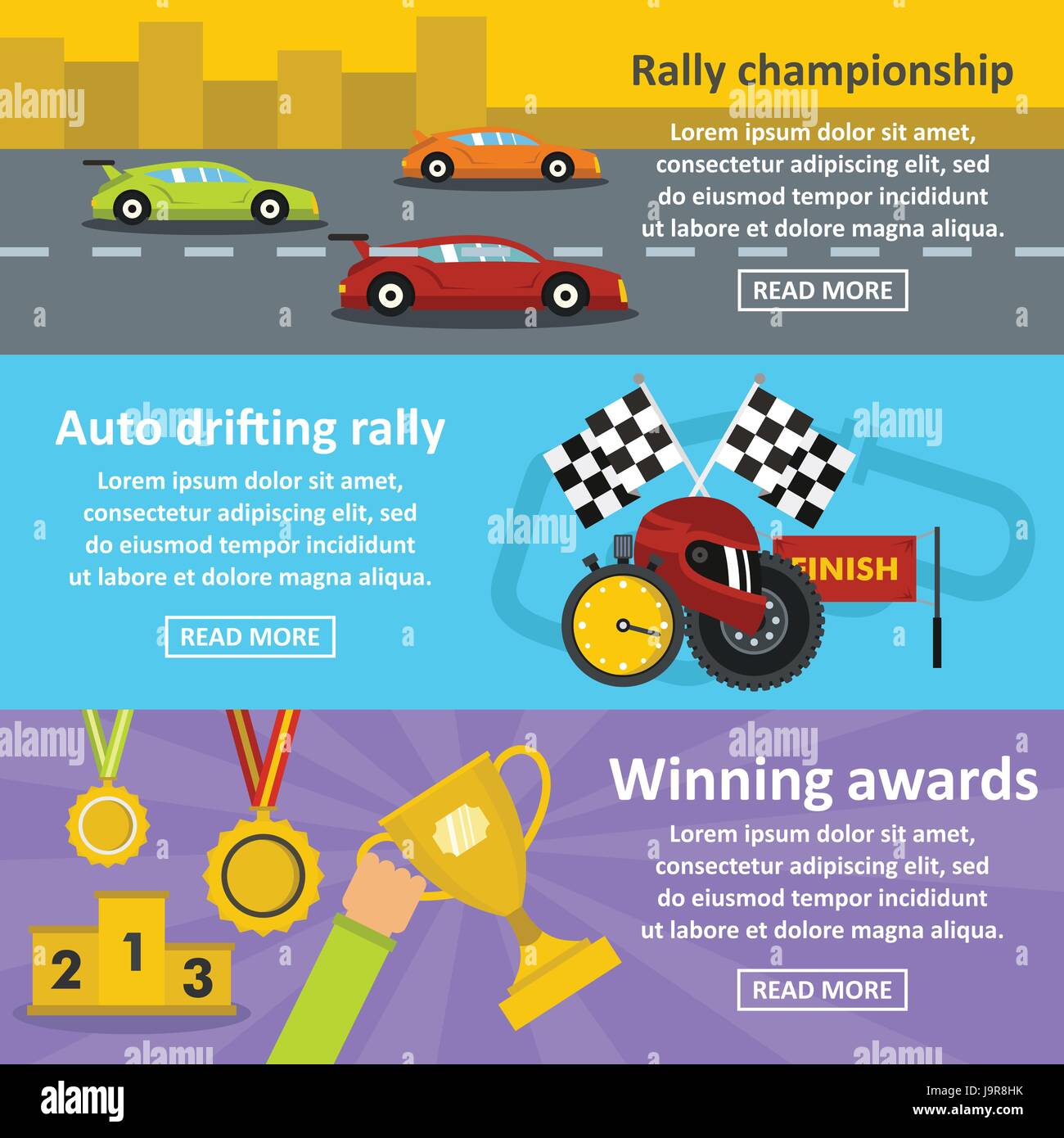 Racing auto banner horizontal set, flat style Stock Vector Image & Art ...