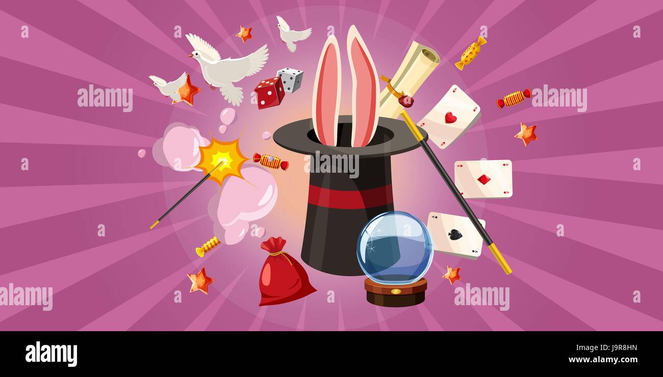Magician rabbit banner horizontal, cartoon style Stock Vector Image ...