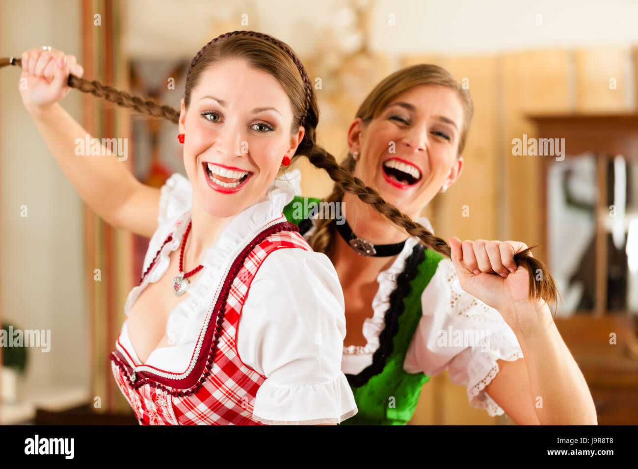 woman, restaurant, hairs, bavaria, costume, dirndl, plaits, braids, inn ...