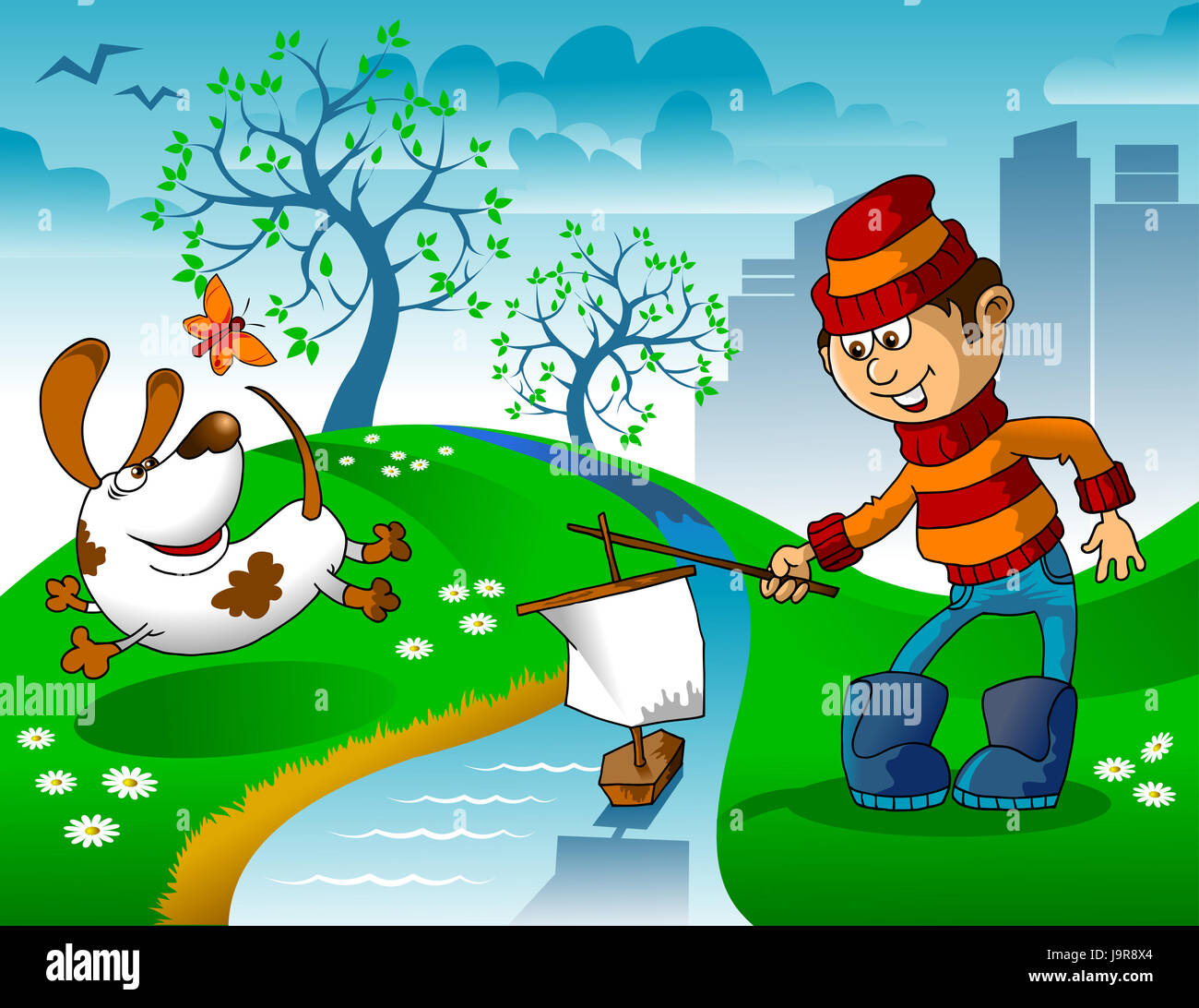 Cartoon dog rowing boat hi-res stock photography and images - Alamy