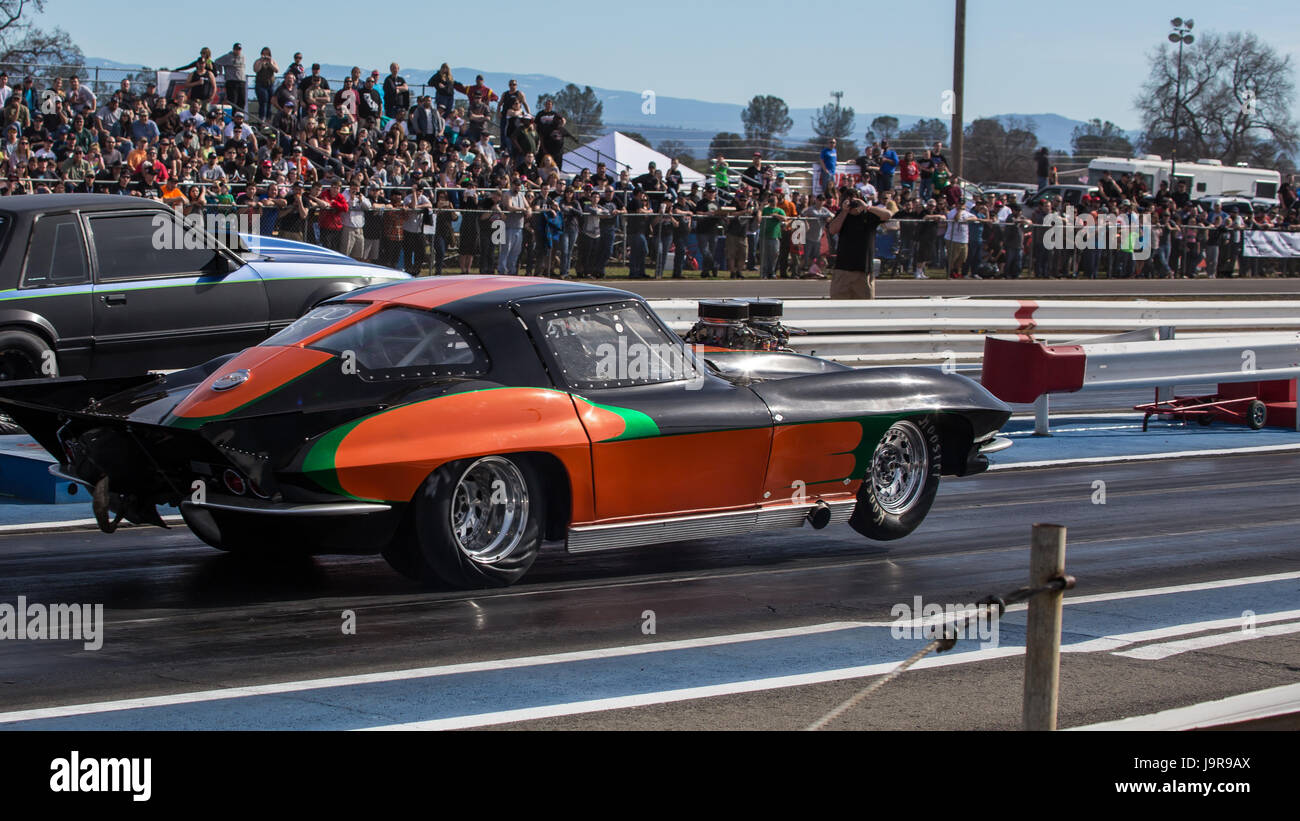 A corvette in action at the Redding Drag Strip Stock Photo - Alamy