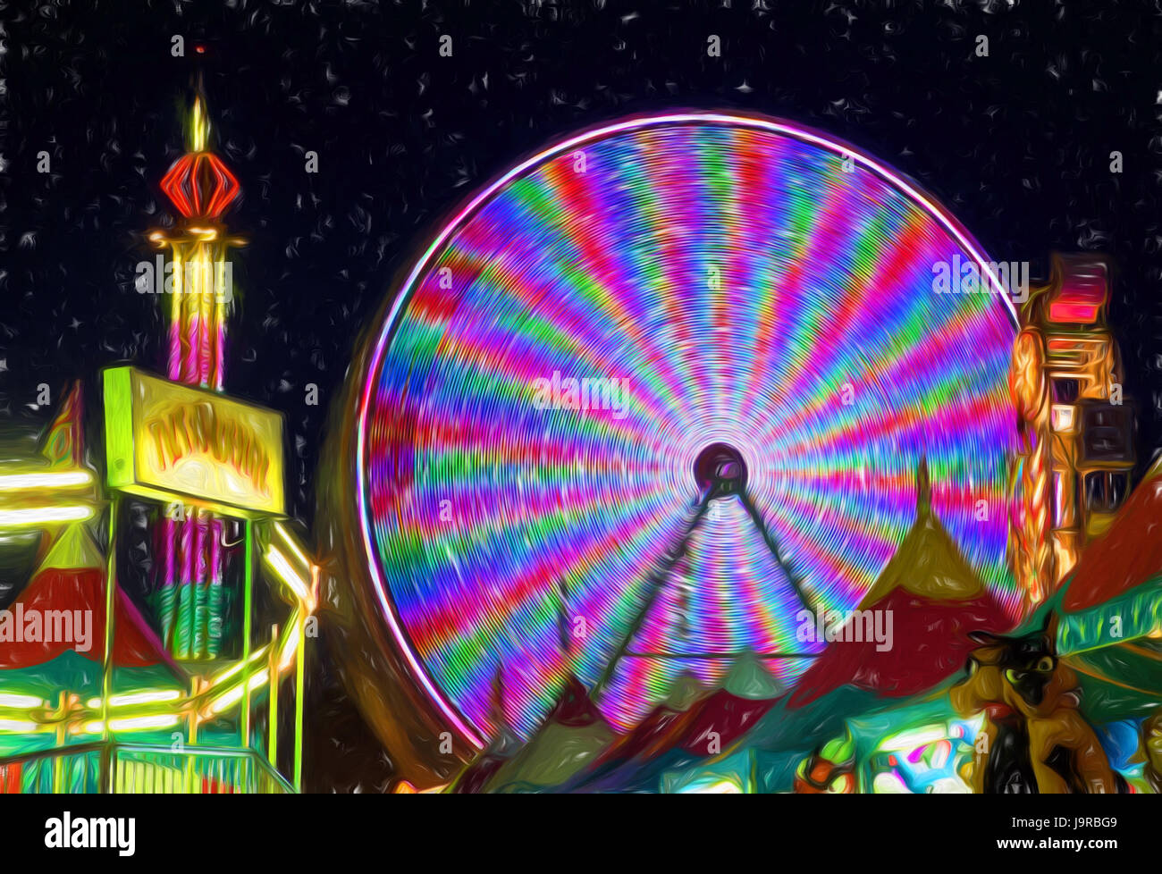 Popular rides at night at the county fair Stock Photo - Alamy