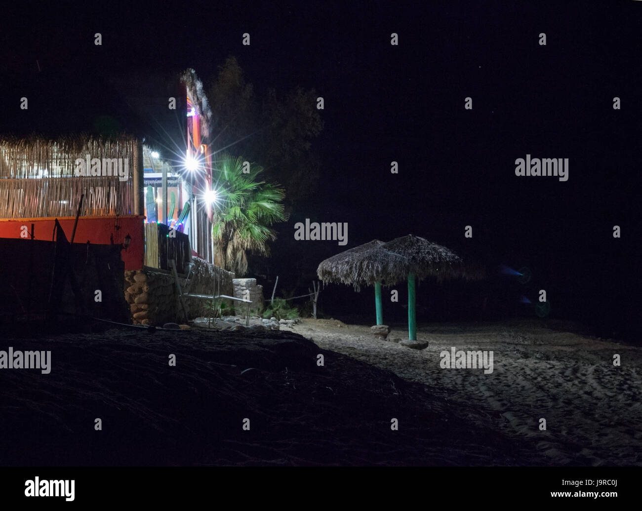 Beach Cafe at night. Baja Mexico Stock Photo - Alamy