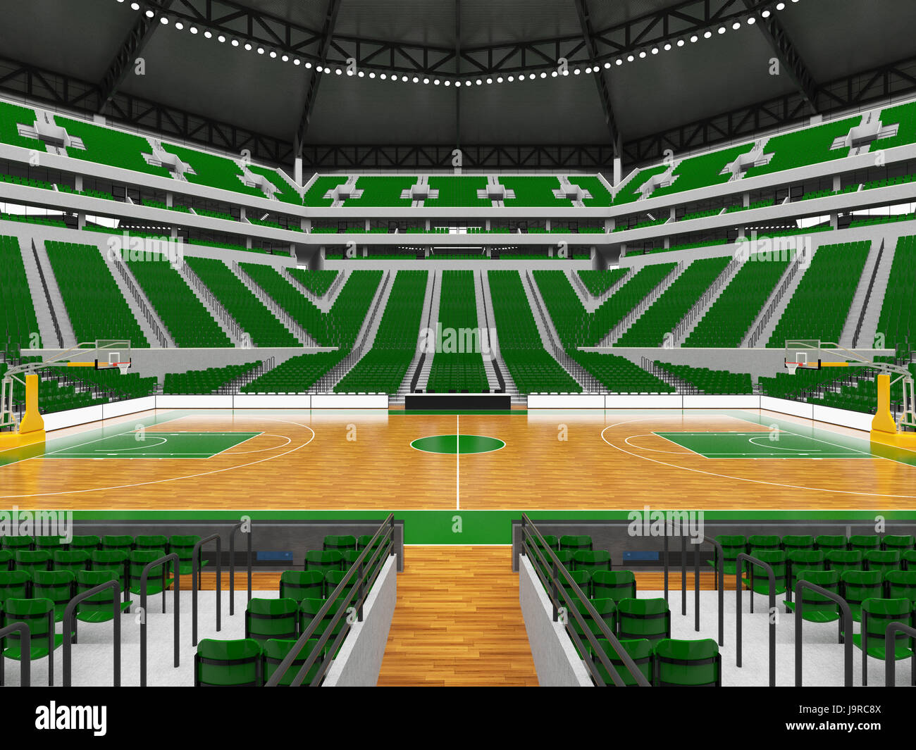 3D render of beautiful sports arena for basketball with floodlights ...
