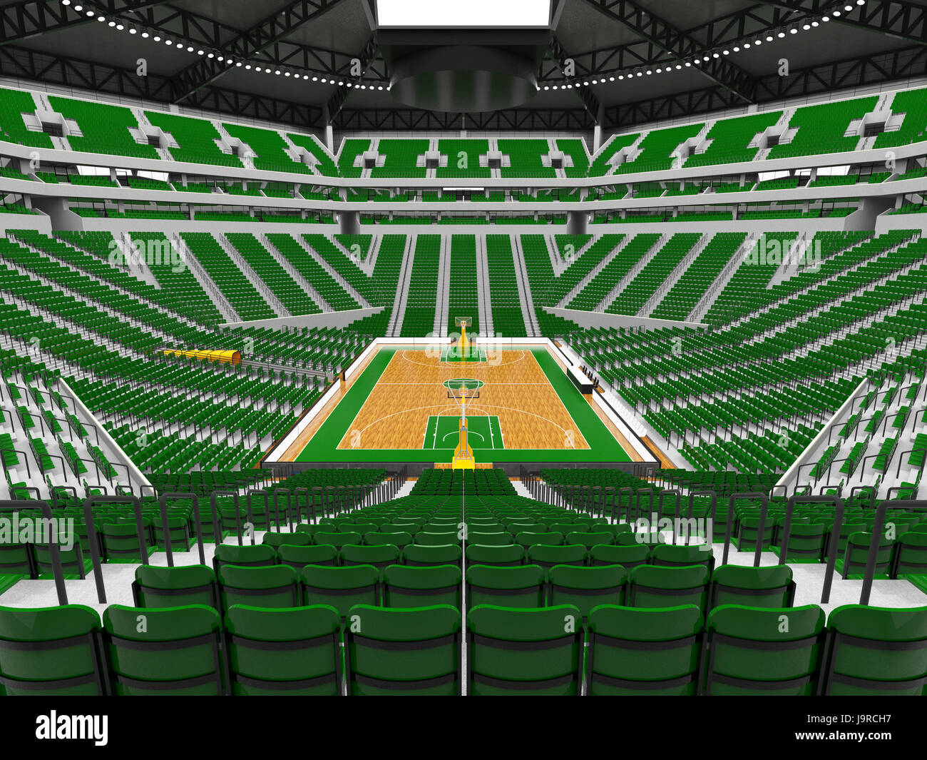 3D render of beautiful sports arena for basketball with floodlights ...