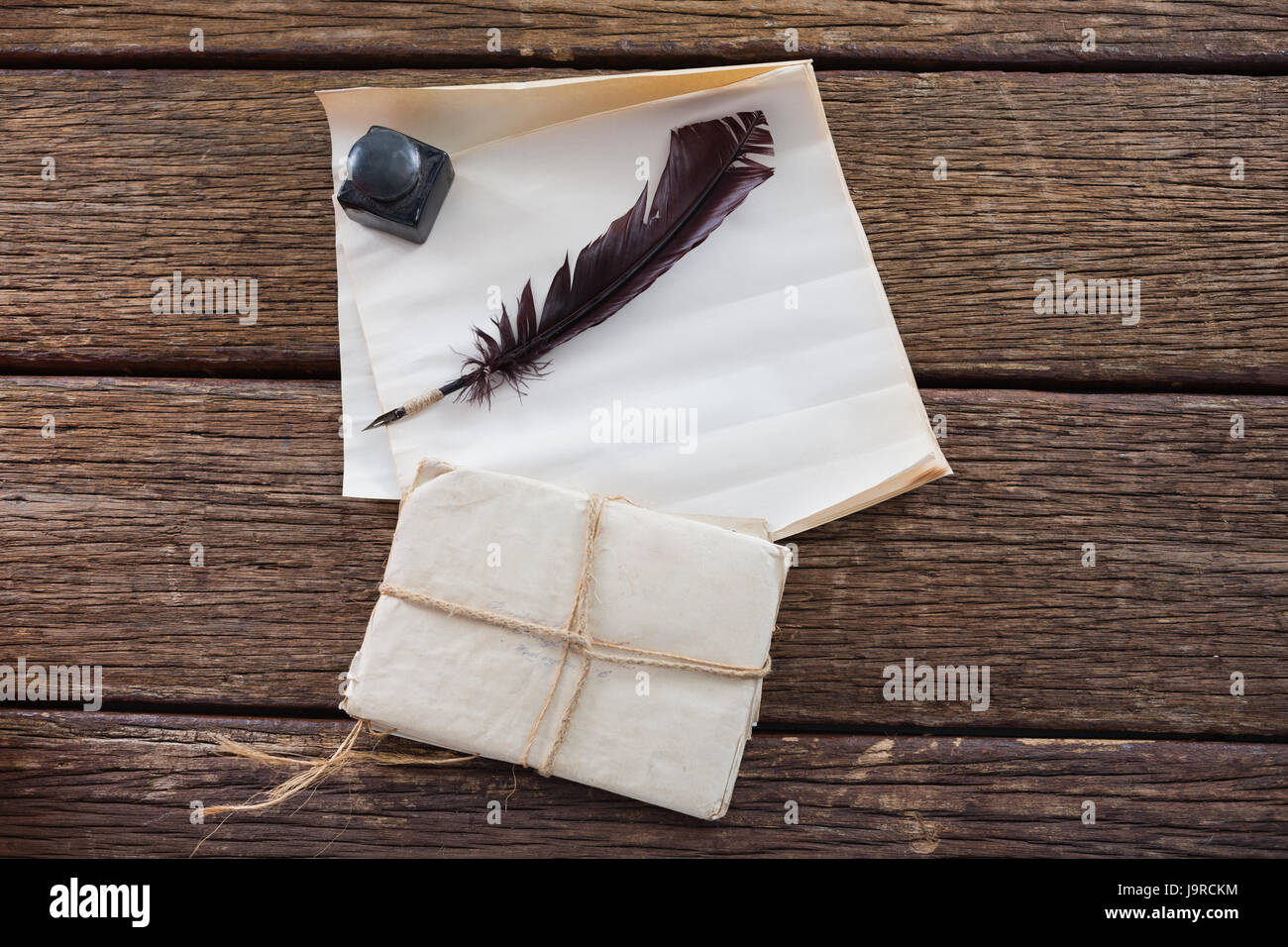 Ink pot legal documents arranged wooden table hi-res stock photography ...