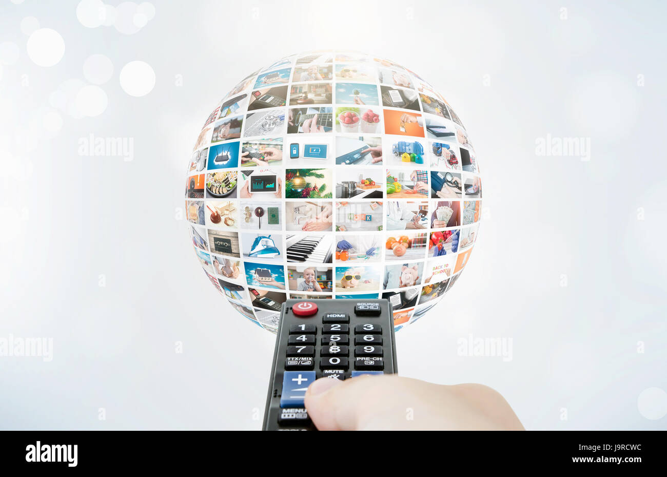 Television broadcast multimedia sphere abstract composition with remote ...