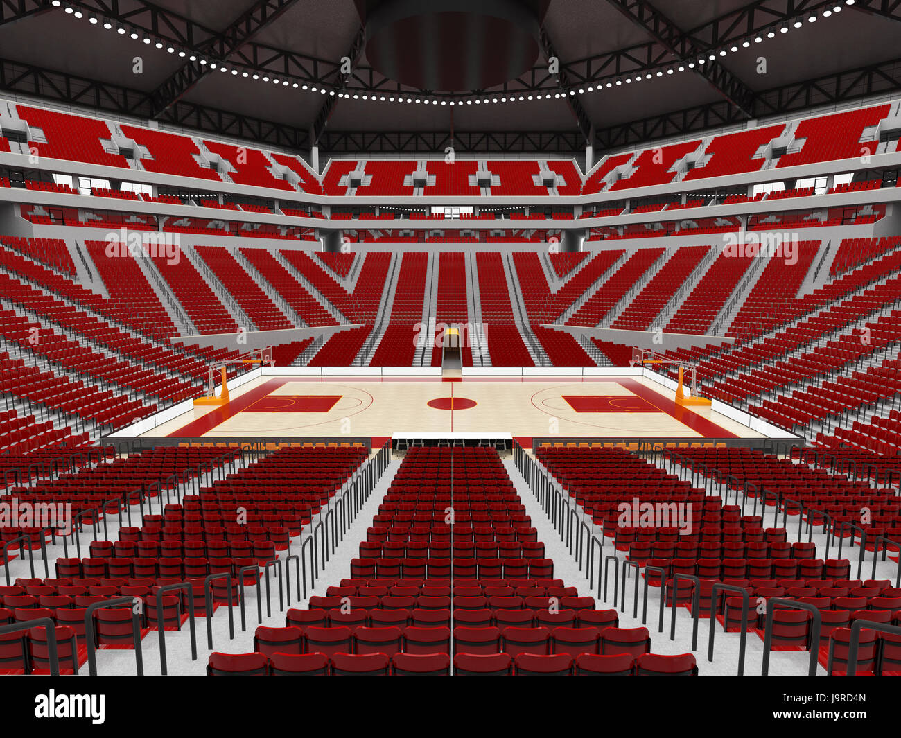 3D render of beautiful sports arena for basketball with floodlights ...