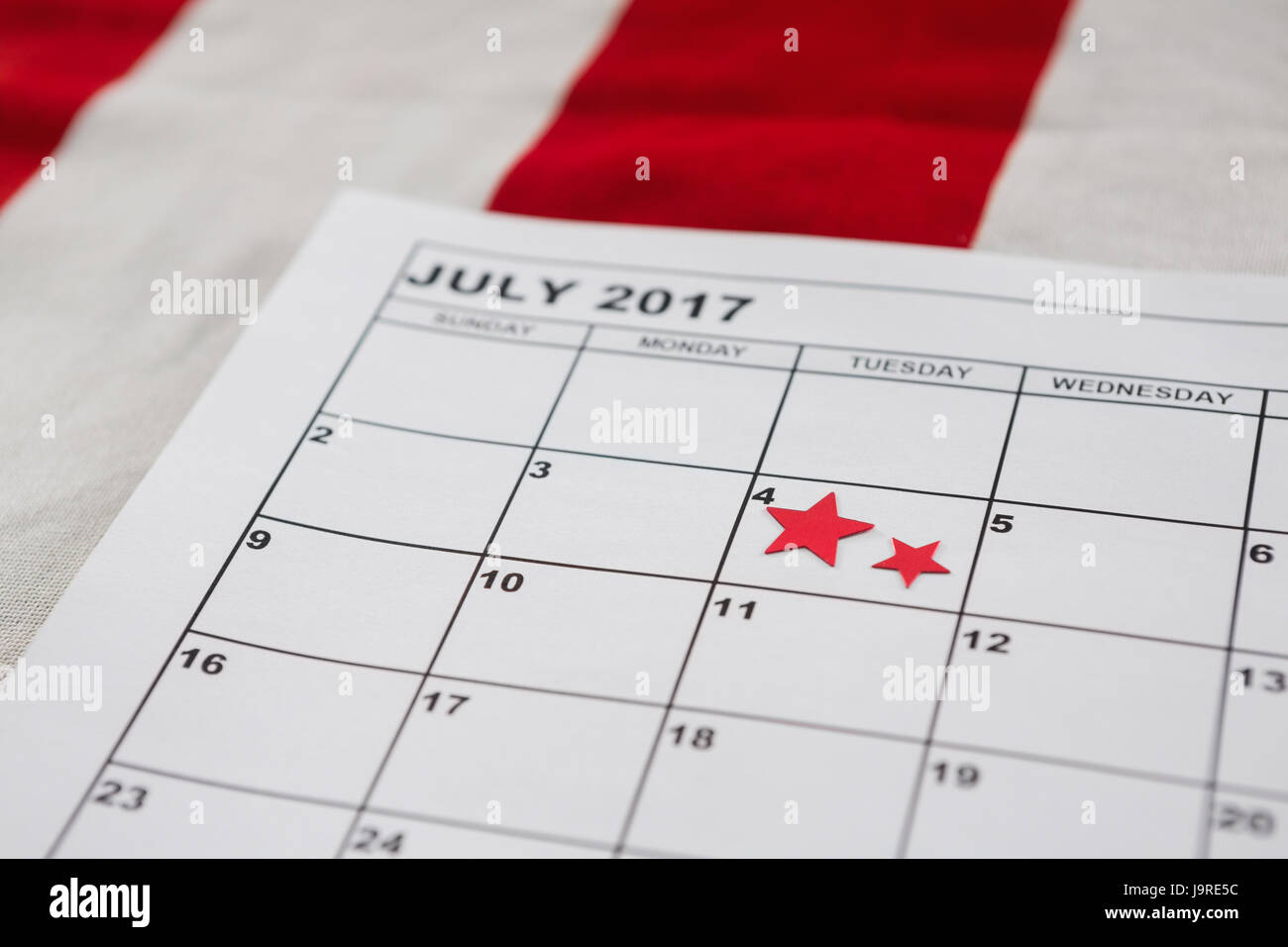 Calendar marked with star shape decoration with 4th july theme Stock ...