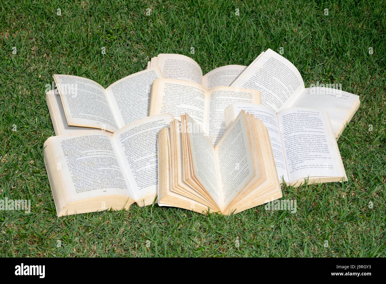 Open books outside on grass Stock Photo - Alamy