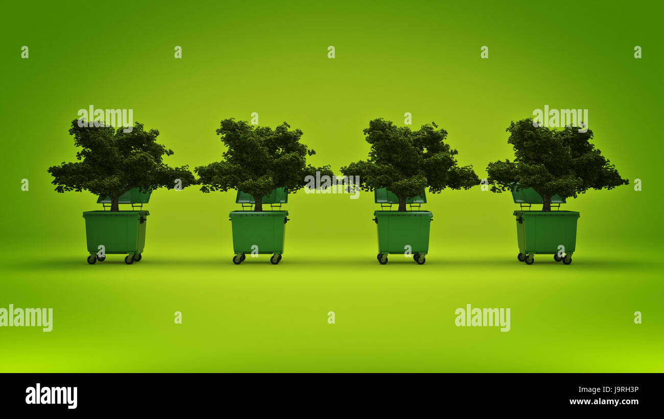 Garbage containers with tree Stock Photo - Alamy