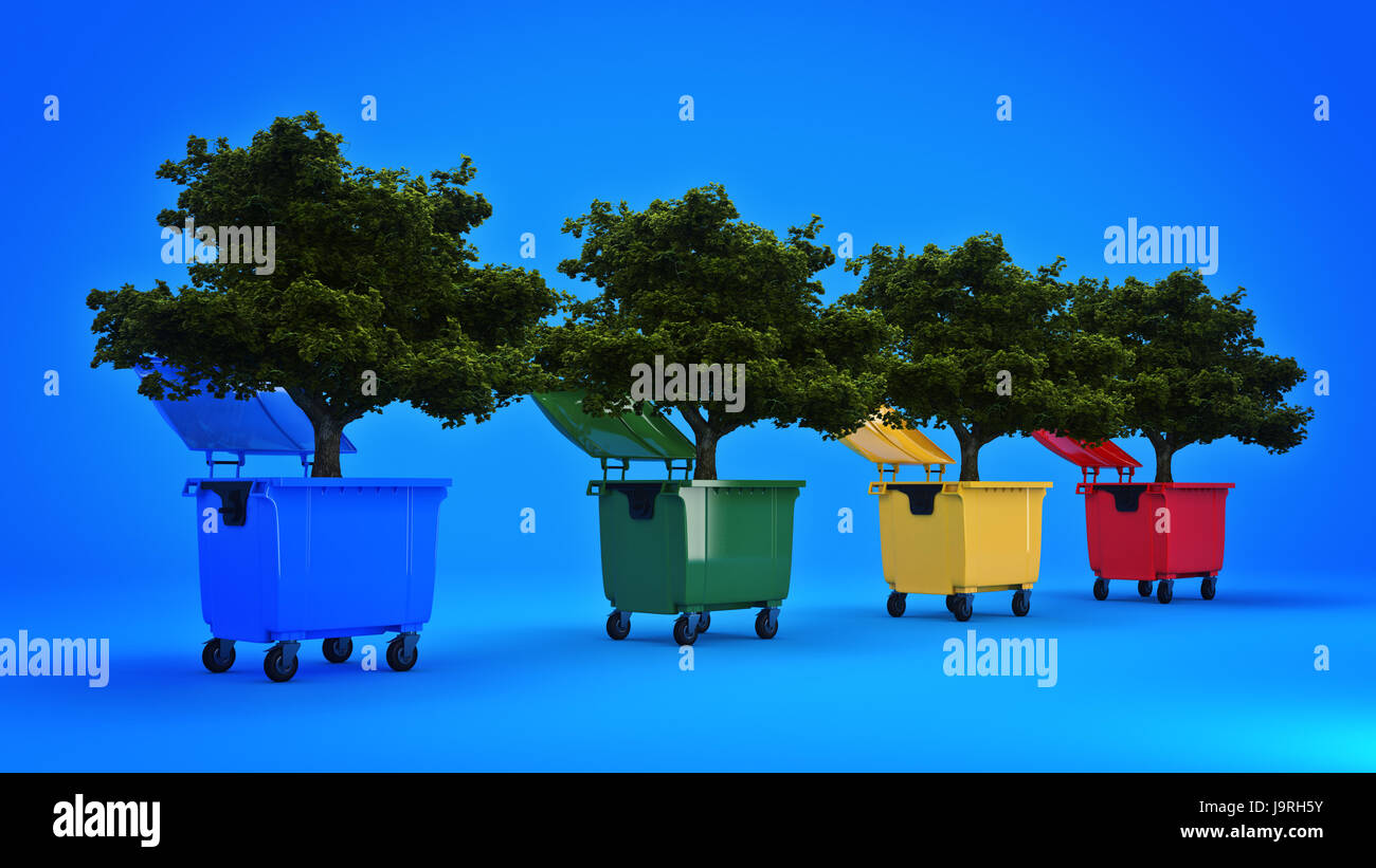 Garbage containers with tree Stock Photo - Alamy
