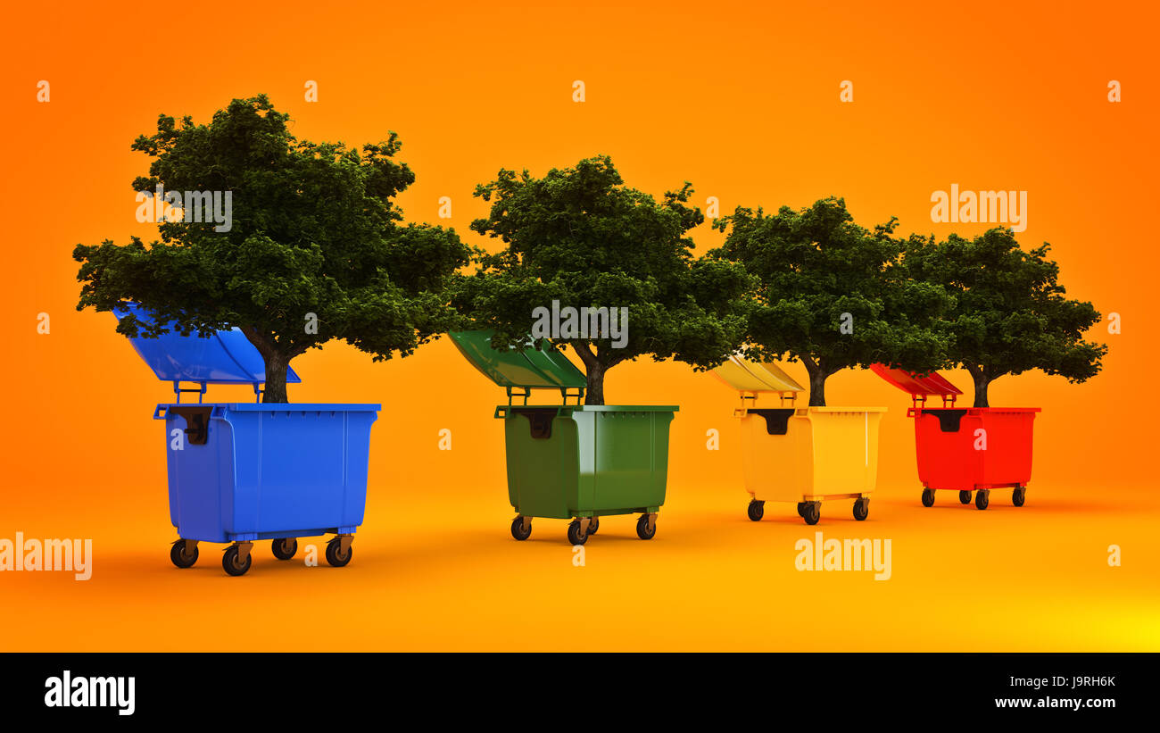 Garbage containers with tree Stock Photo - Alamy