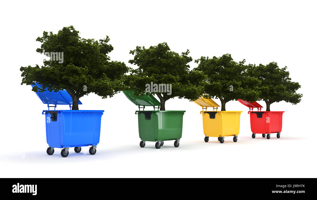 Garbage containers with tree Stock Photo - Alamy